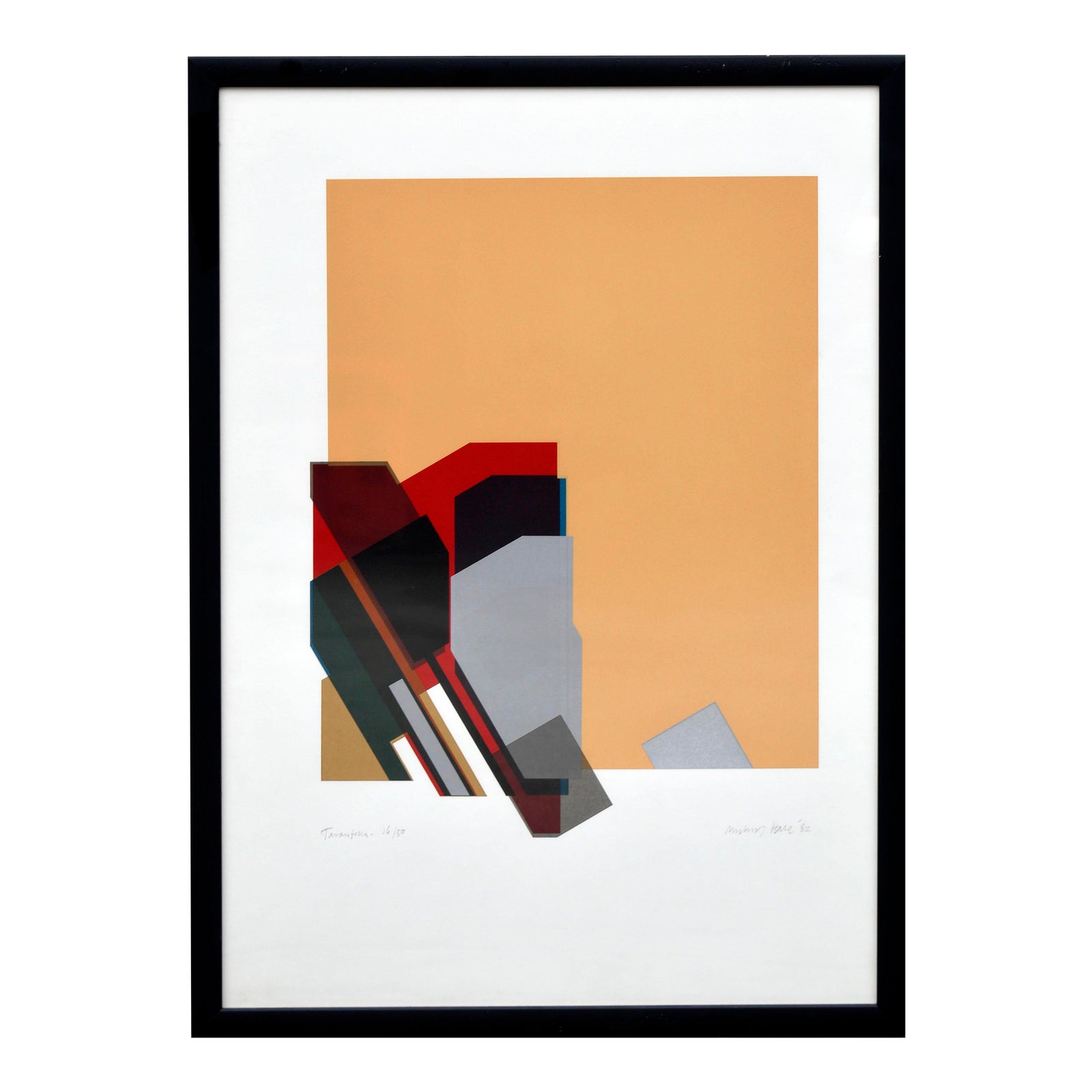 "Tarantella" - Geometric Abstract Screen Print With Peach, Red, and ...