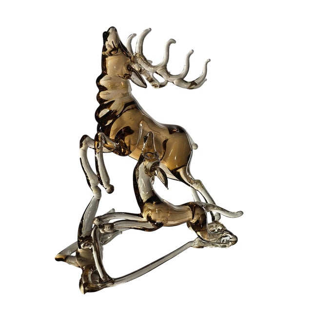 Lamp Work Hand Blown Art Glass Stag Deer Figurine 7.75" | Chairish