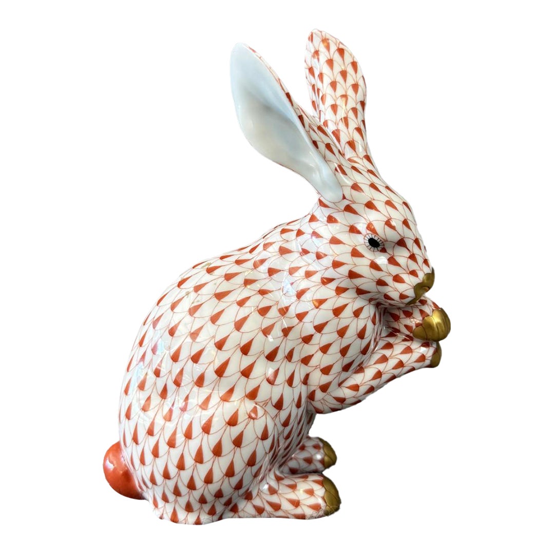 Herend Hand-Painted Standing Bunny in Rust | Chairish