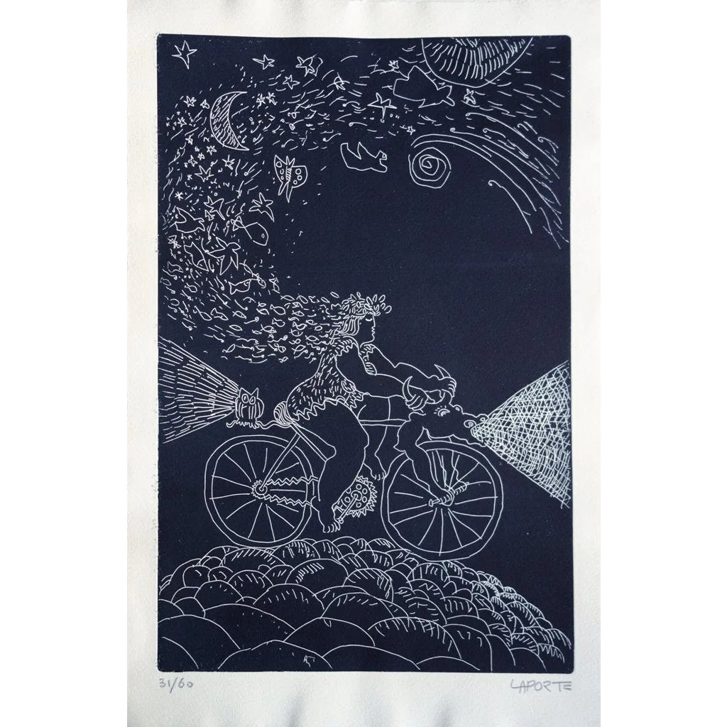 Nicole Laporte, The Cyclist of Dreams, Original Color Engraving | Chairish