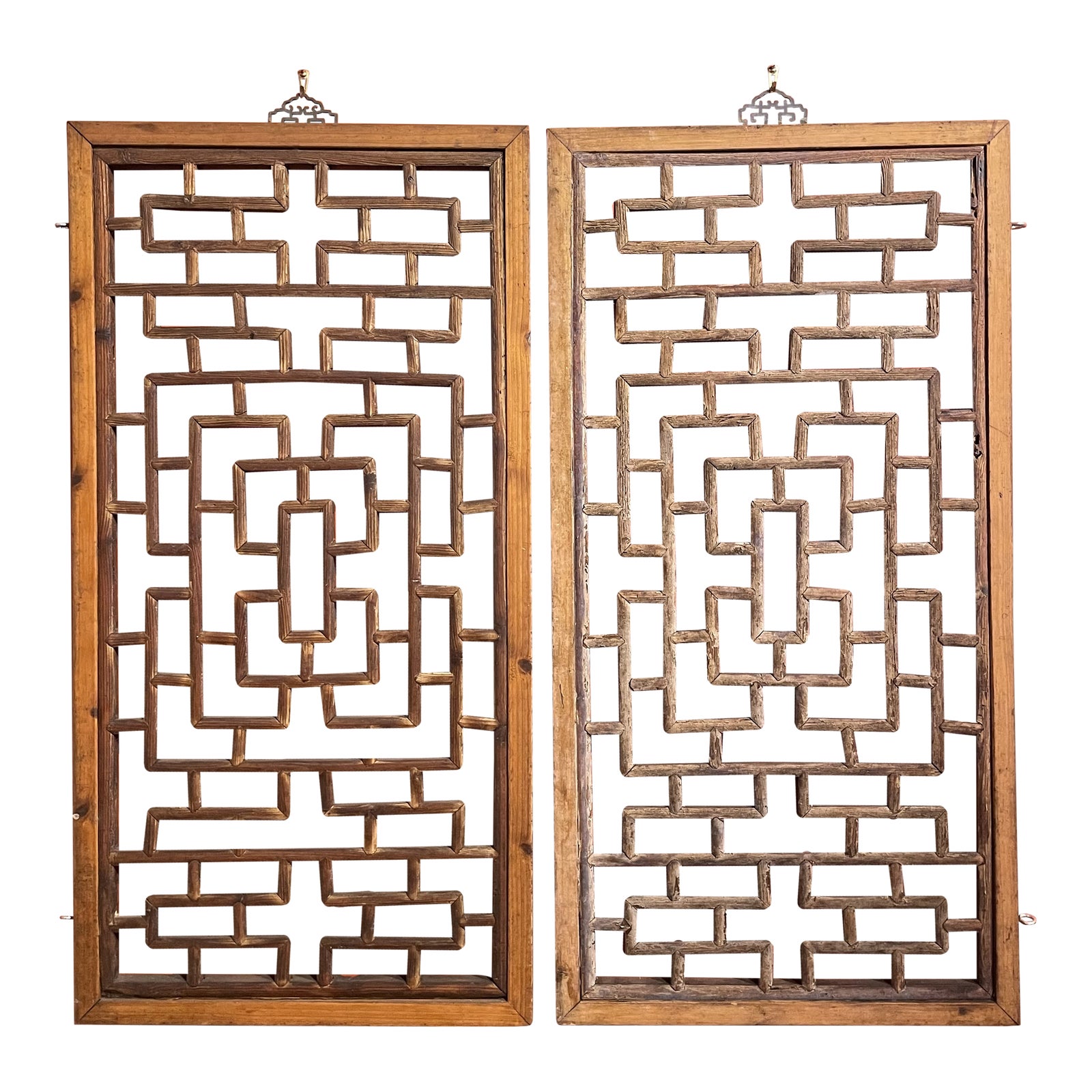 Early Pair of Chinese Wooden Screens | Chairish