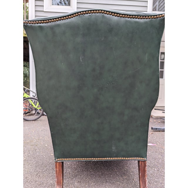 1960s Georgian Style Vintage Green Leather Wingback Chair | Chairish