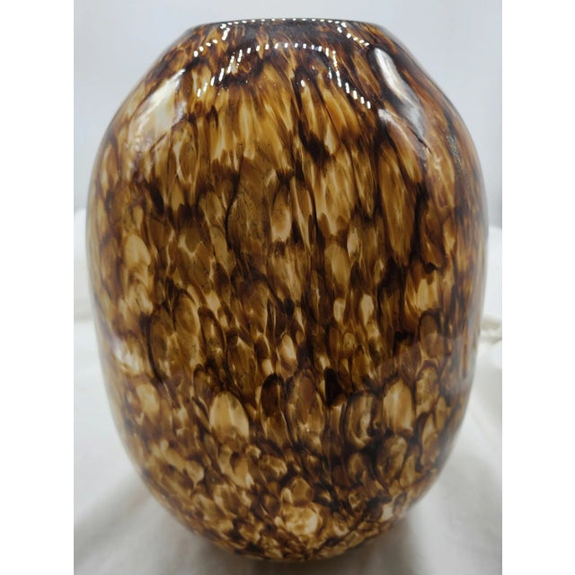 80s Bulbous Hand Blown Cased Glass Tortoise Shell Vase 1375 X 105