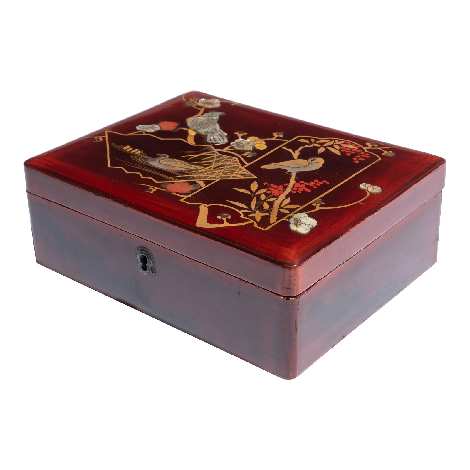 Antique Japanese Lacquered, Enameled, and Inlaid Box With Hinged Lid ...