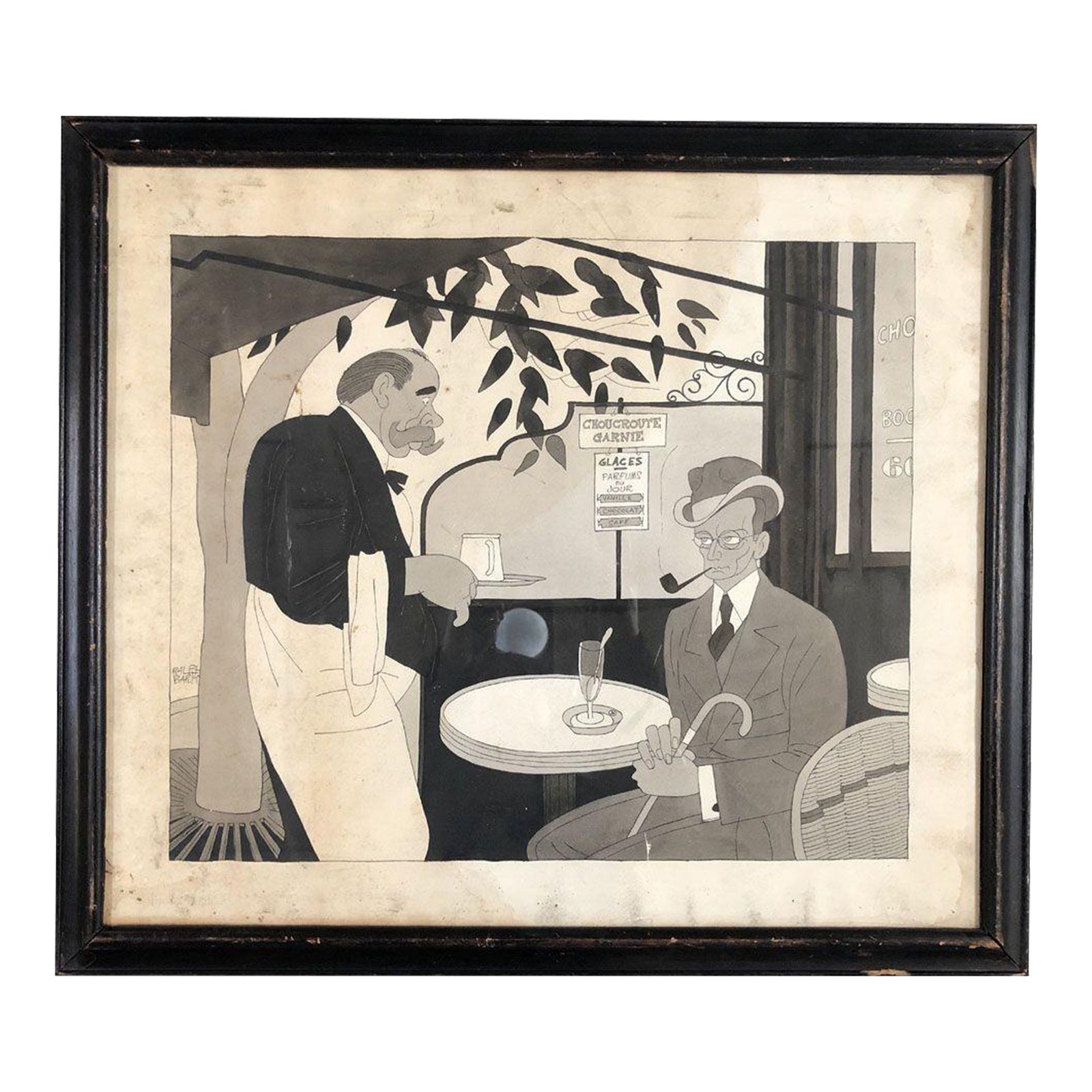 1920s Untitled Ralph Barton Drawing on Paper Framed With Book | Chairish
