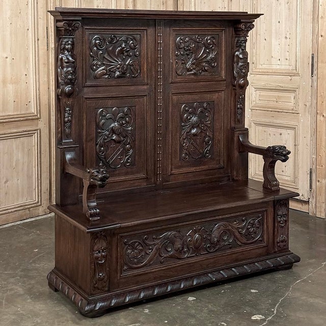 19th Century Flemish Renaissance Hall Bench | Chairish