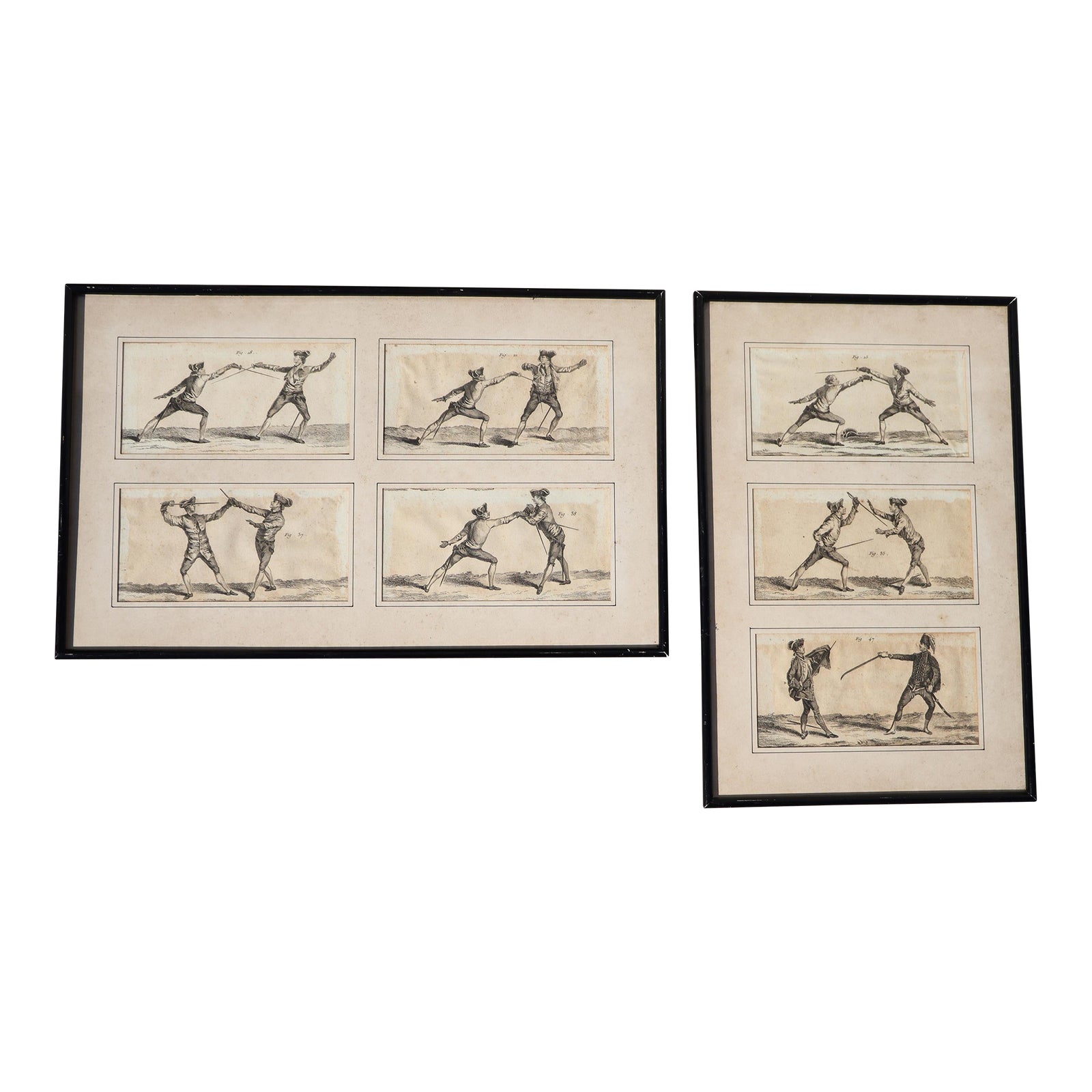 1786 French Set of Seven Fencing Engravings Framed, Denis Diderot ...