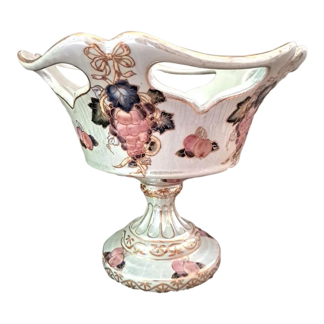 Vintage Chinese Porcelain Reticulated Floral Compote with Hand Grapes ...