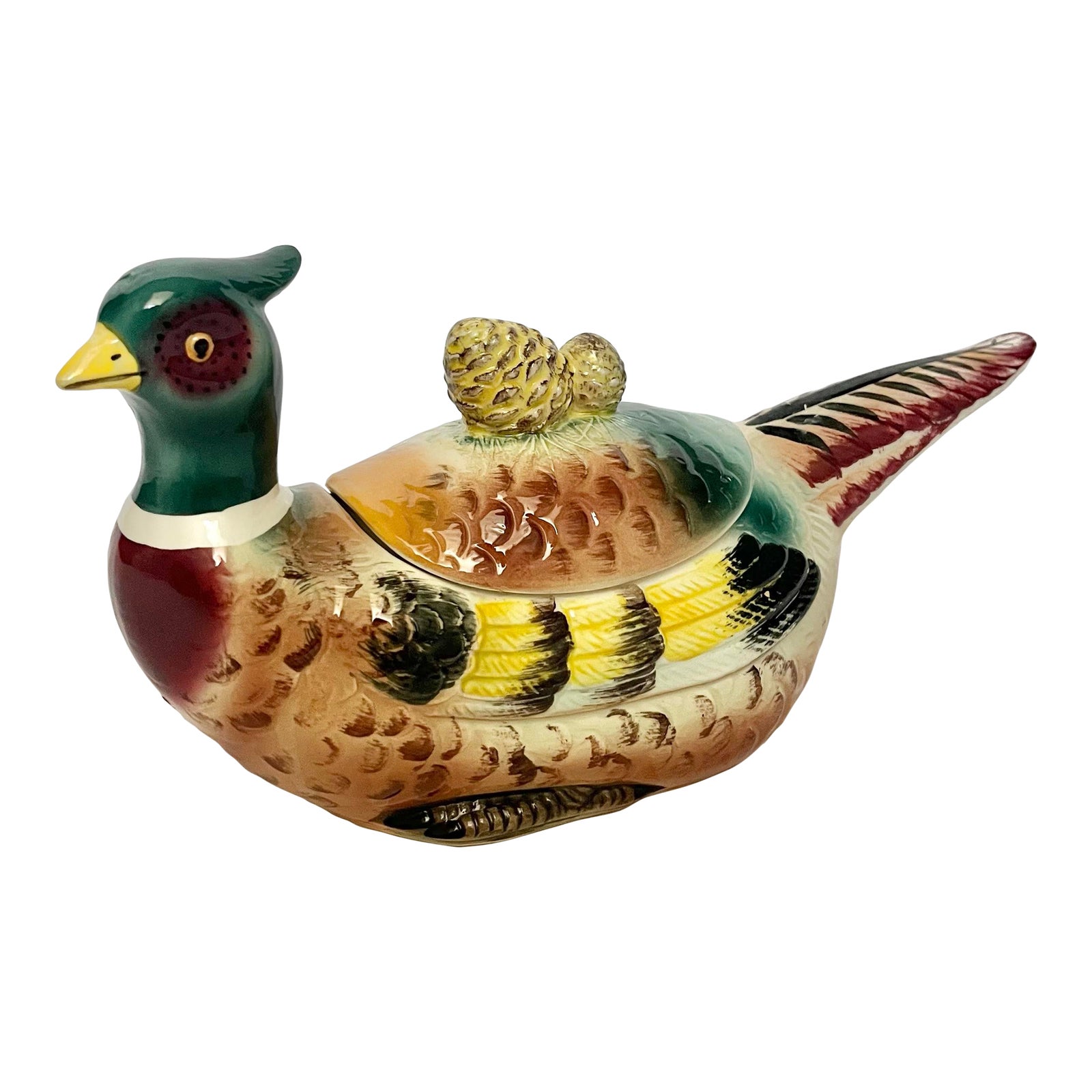 Vintage Hand-Painted Ceramic Pheasant Tureen / Lidded Dish | Chairish