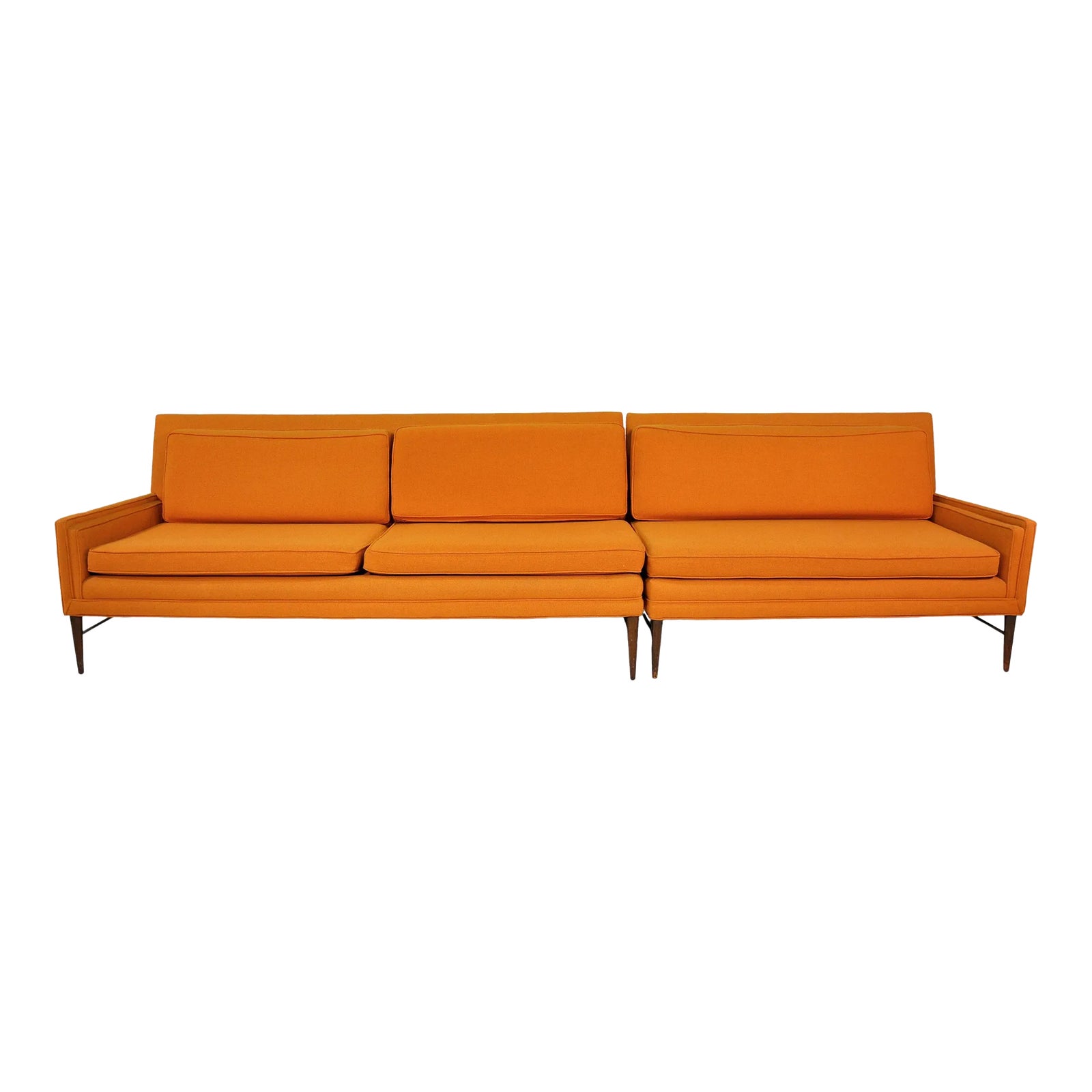 McCobb Walnut and Brass Burnt Orange Sectional Sofa | Chairish