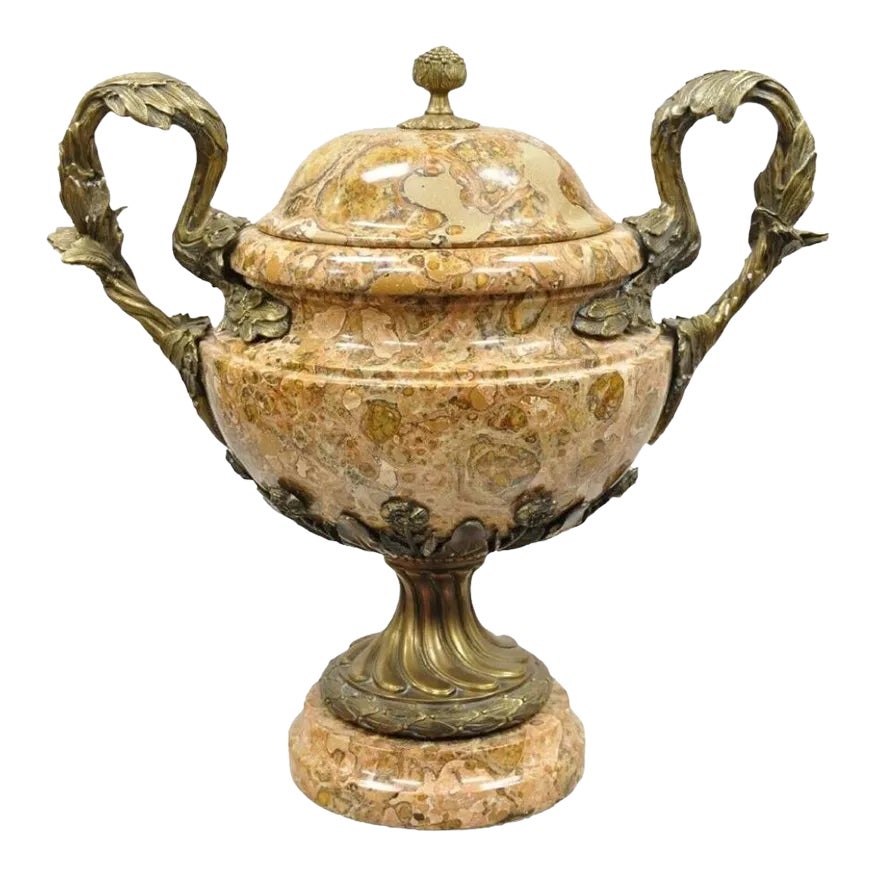 Vintage Bronze and Marble French Baroque Style Lidded Urn Centerpiece ...