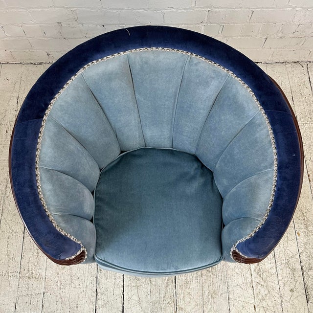 Art Deco Curved Lounge Chair With Wood Trim | Chairish