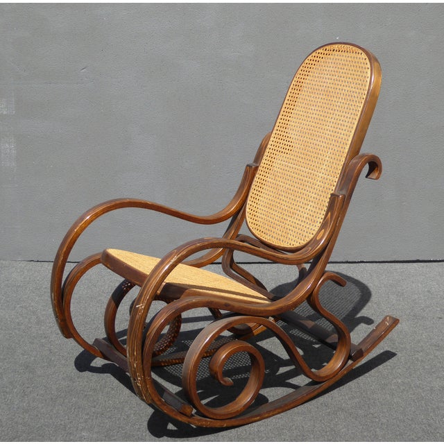 Bentwood Cane Back Rocking Chair In The Style of Michael Thonet | Chairish