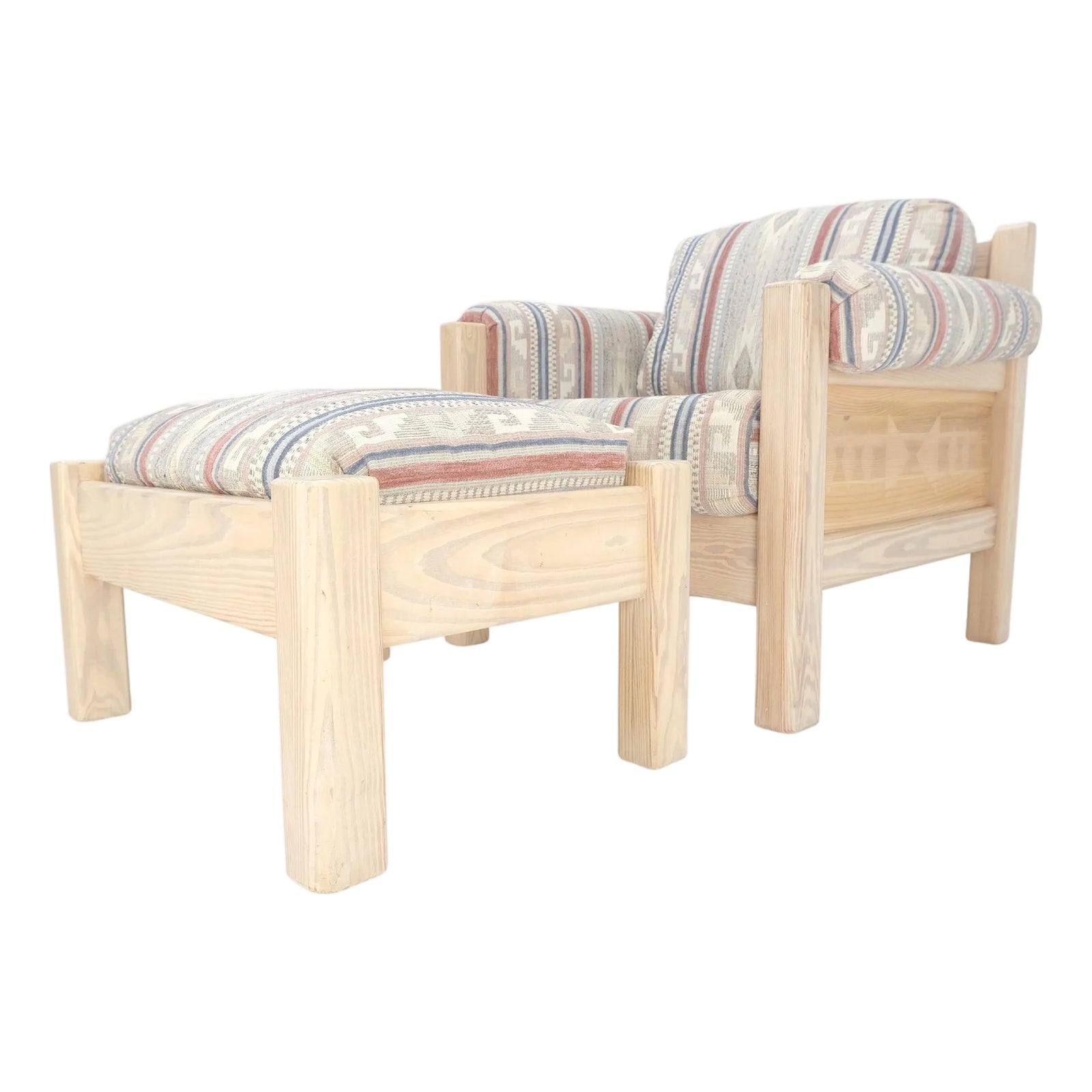 Lounge Chair Ottoman Set c1970s Bleached Redwood Style Arts & Crafts ...