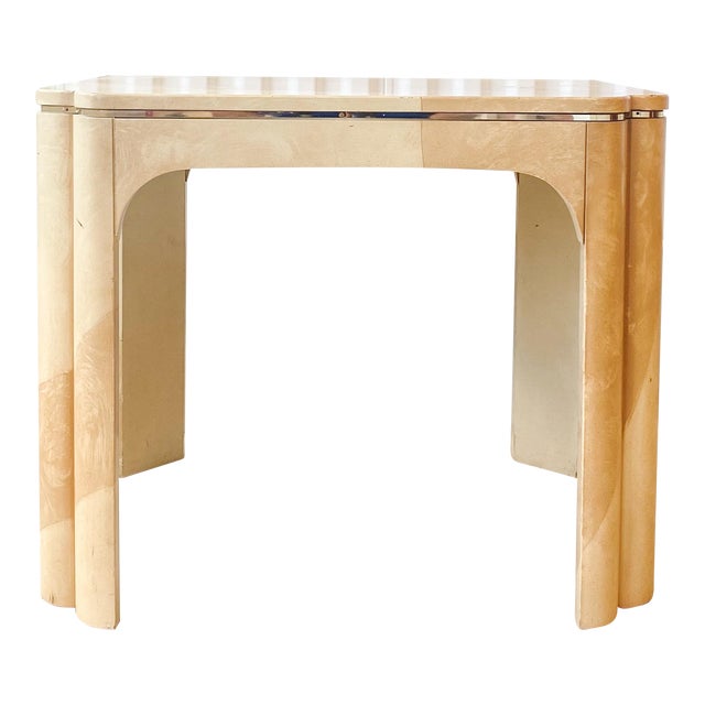 80s Faux Goatskin Lacquered Finish Side Table | Chairish