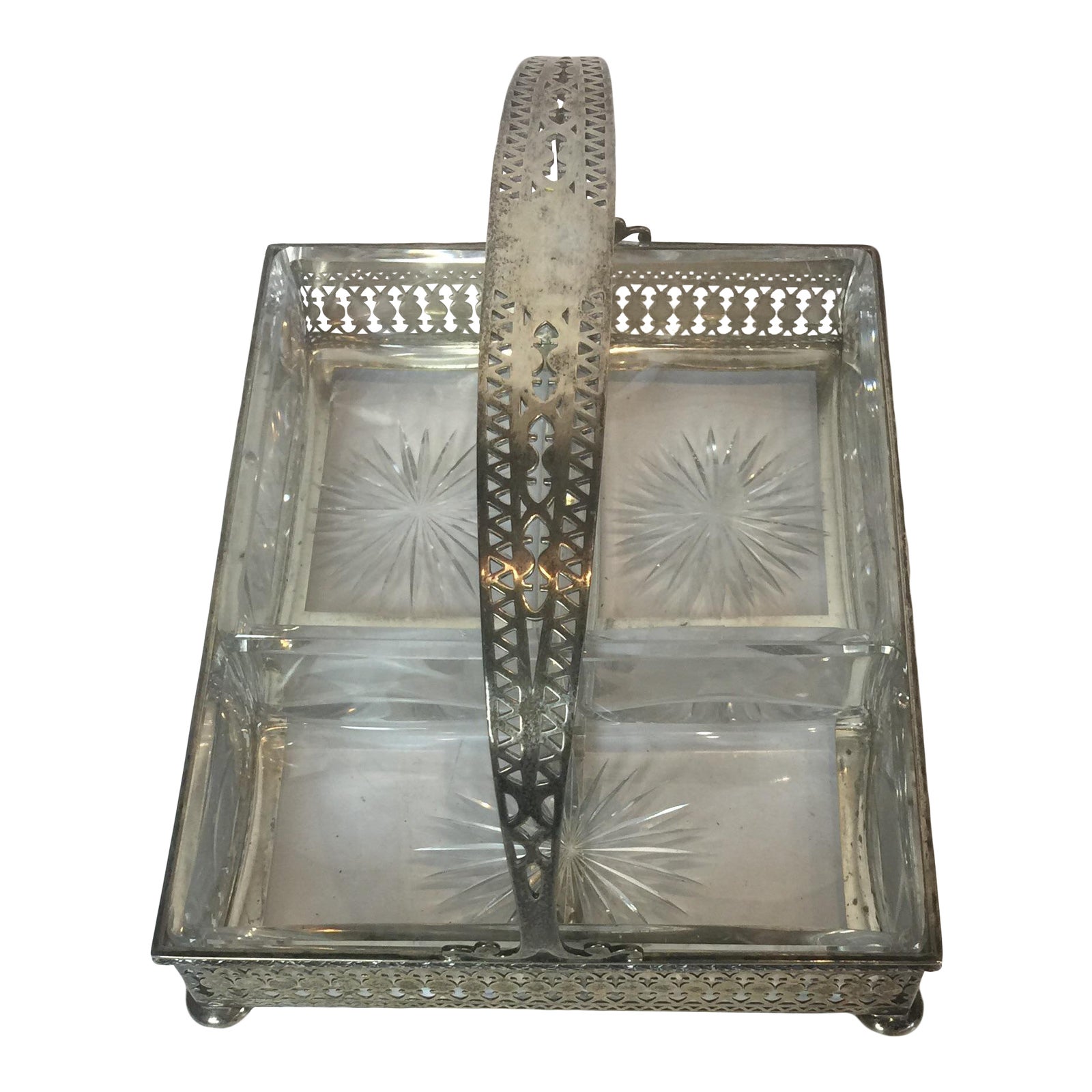 Early 20th Century Sterling Silver Sectional Crystal Condiment Tray ...