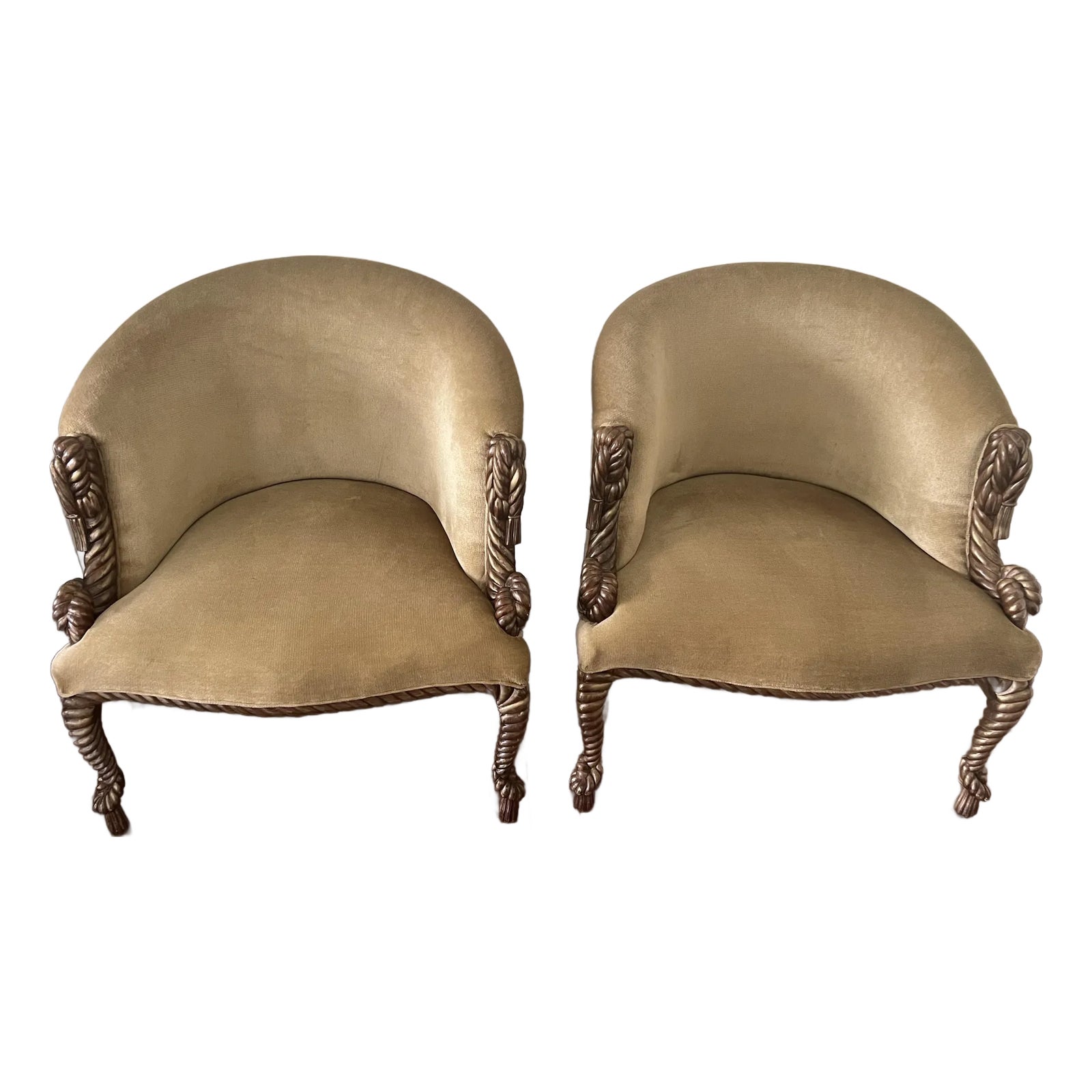 Vintage Late 20th Century Faux Rope Knot and Tassel Chairs With Mohair ...