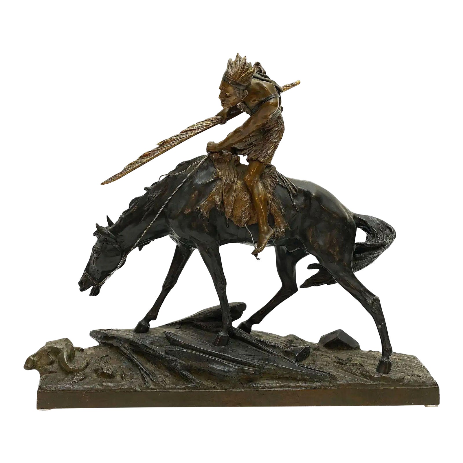 Bronze Sculpture of a Native American Warrior on Horseback by Èdouard ...