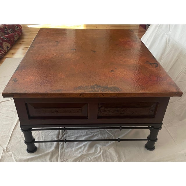 Hammered Copper Top Coffee Table With 6 Drawers | Chairish