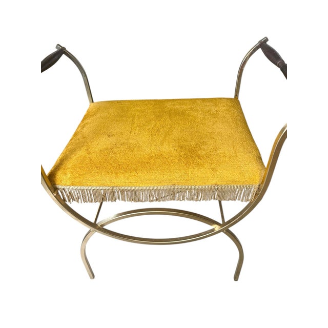 Mid 20th Century Hollywood Regency Vanity Stool Bench Mustard Yellow ...