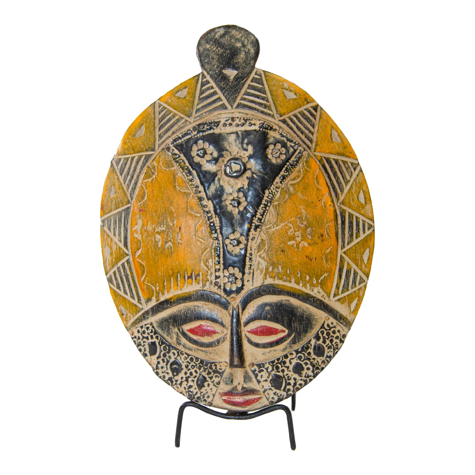 African Wood Decorative Mask Mounted on a Metal Stand | Chairish