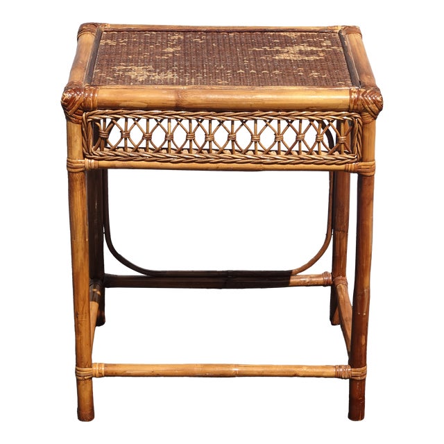Vintage Mid Century Bamboo Rattan Side Table ~ End Table | Chairish