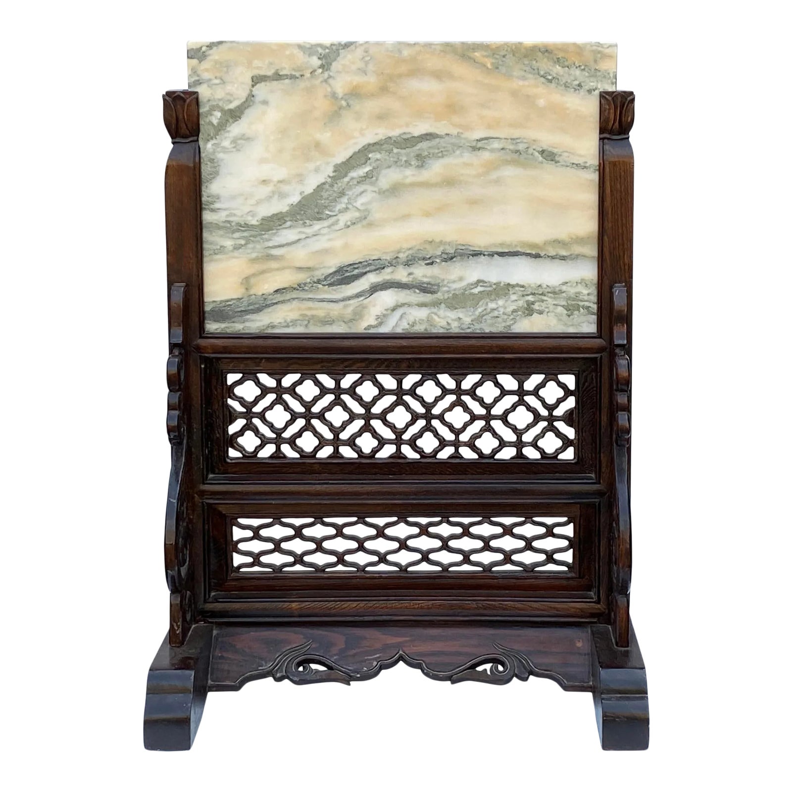 Natural Marble Stone Wall Art Stone Plaque Tile on Display Stand | Chairish