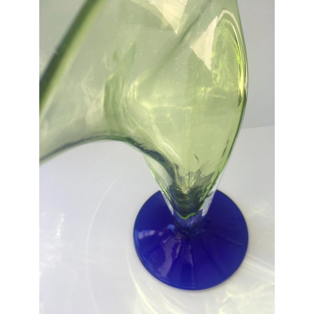 Unique Blenko Glass Co Art Deco Fan Green & Colbalt Blue Vase | Chairish