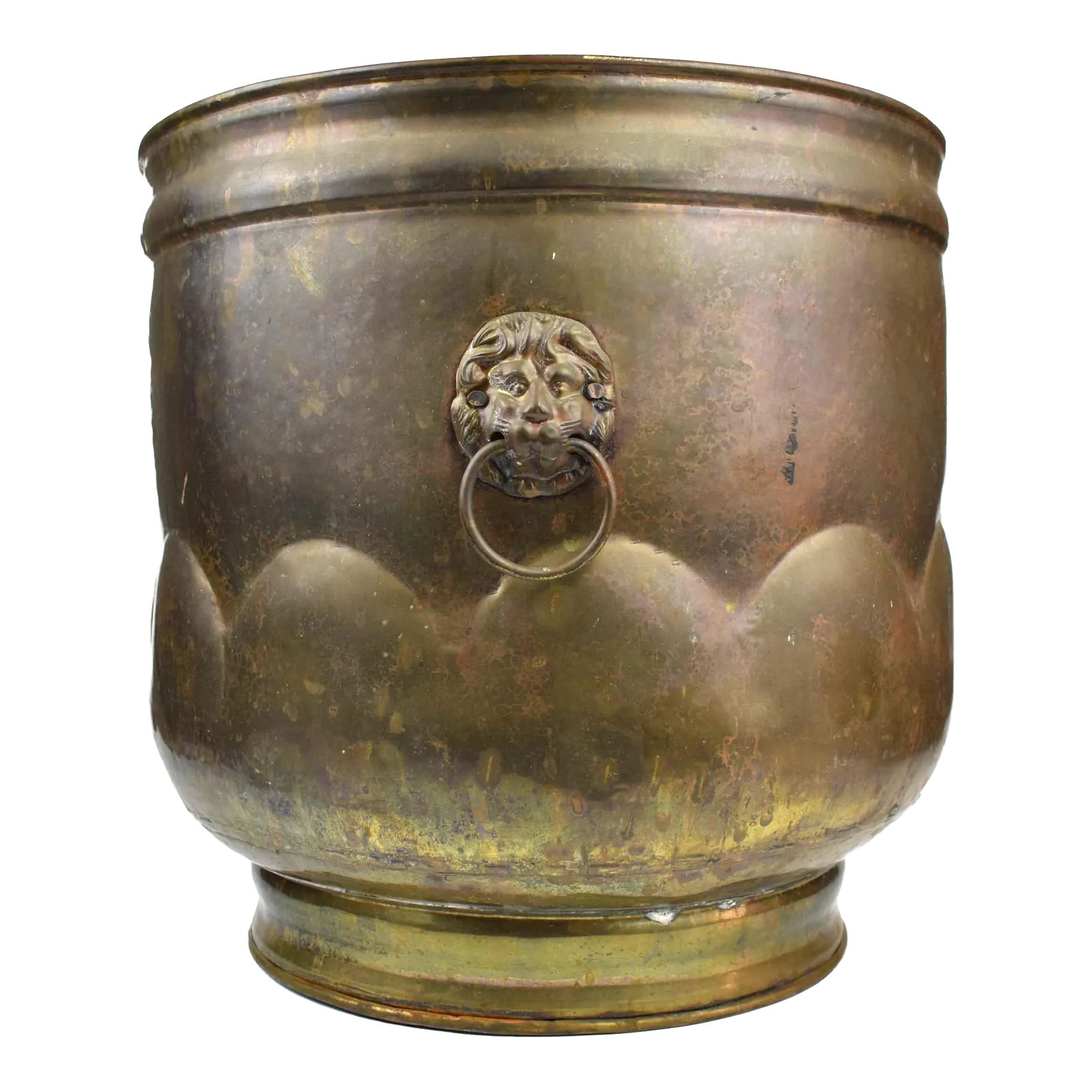 Mid 20th Century Large Brass Lion Head Handle Planter Pot Cachepot ...