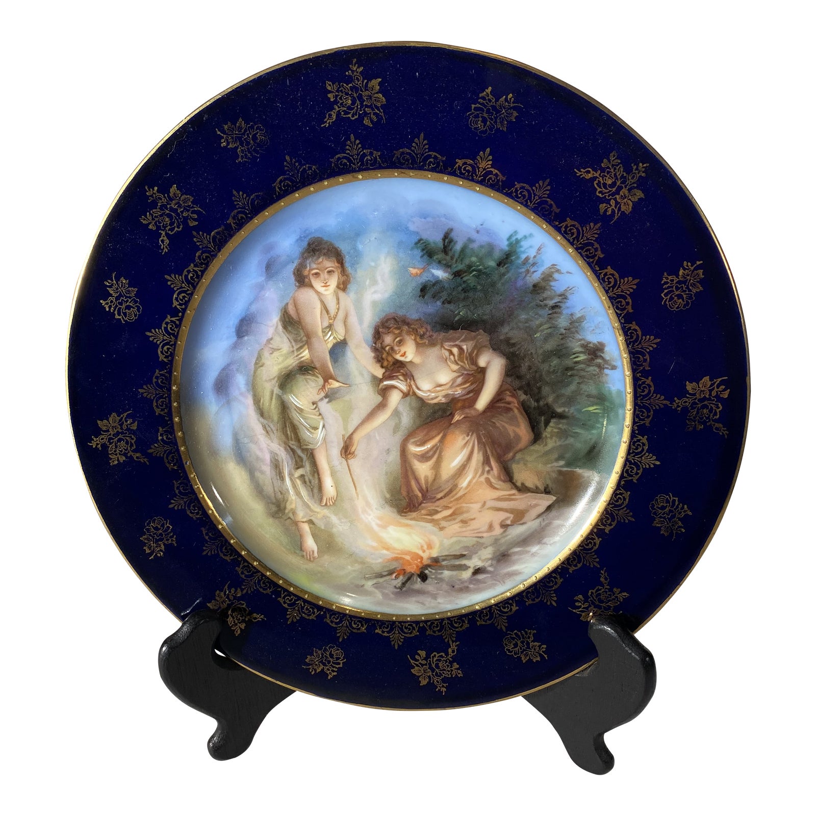 Antique Royal Blue Vienna Collectible Porcelain Plate | Chairish