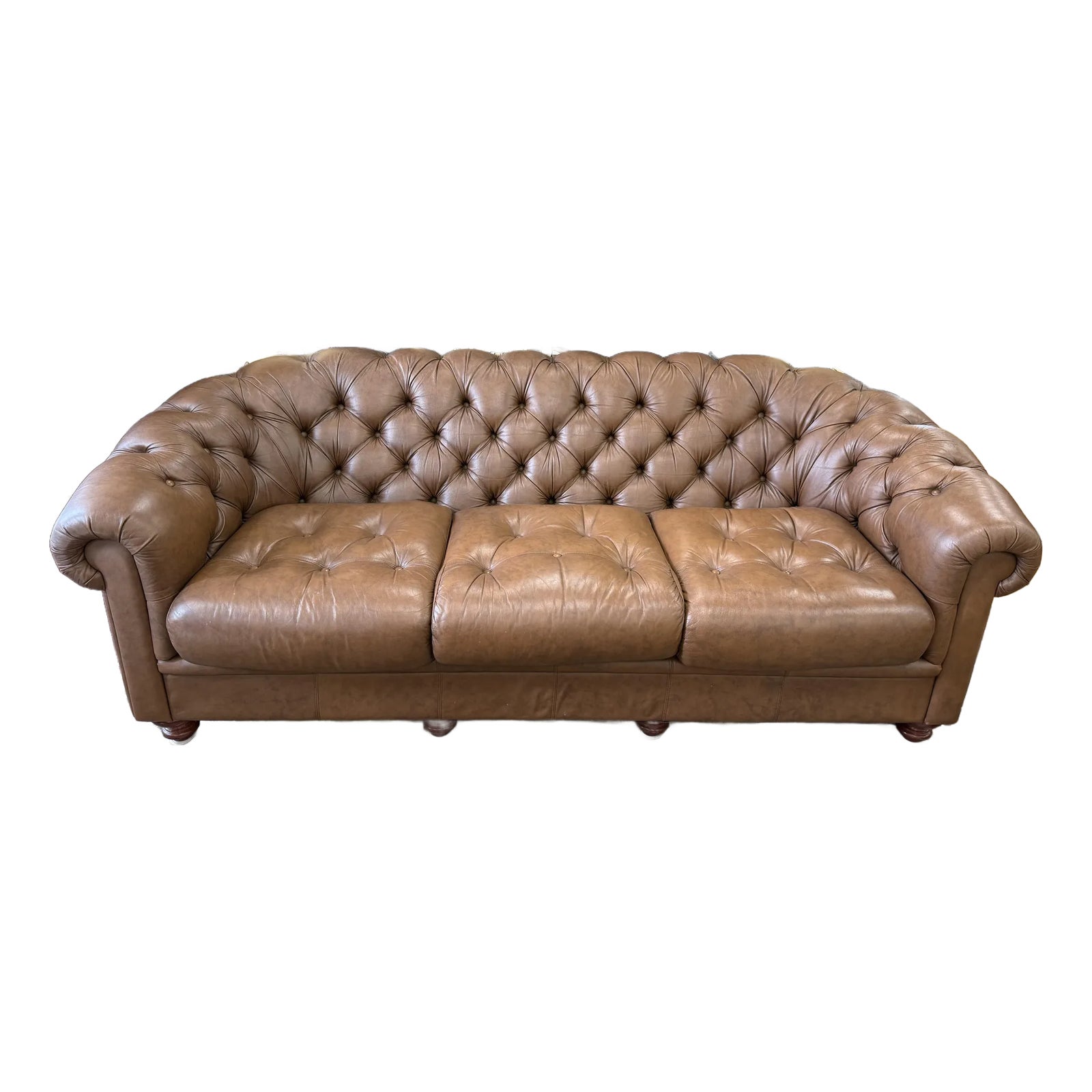 Large Brown Naugahyde Button Tufted Chesterfield Sofa | Chairish