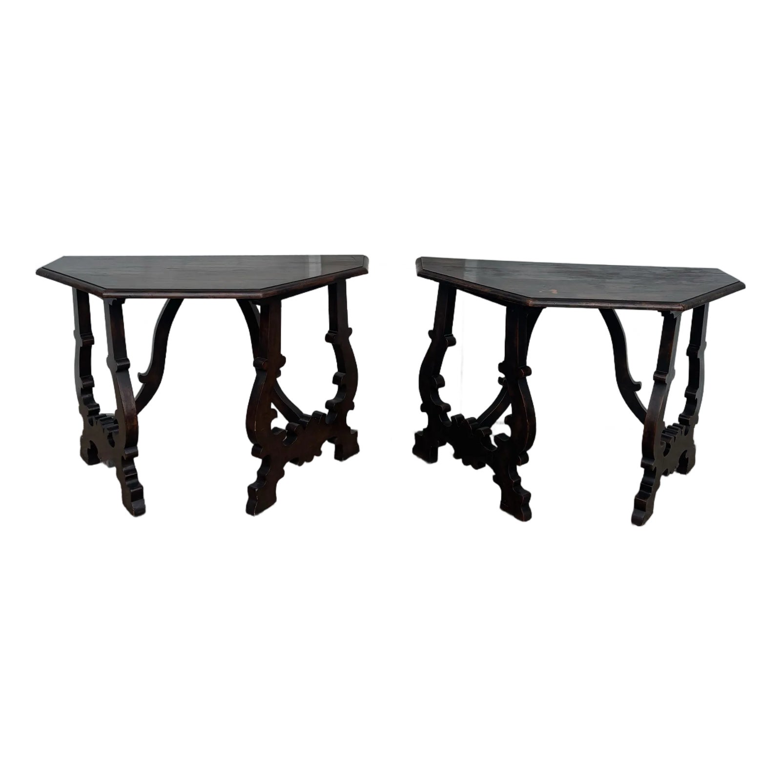 19th Century Italian Rococo Lyre Based Demilune Console Tables, a Pair ...
