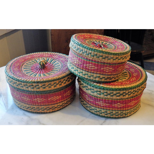 1960s Mid-Century Red & Green Nesting Baskets With Lids, - Set of 3 ...