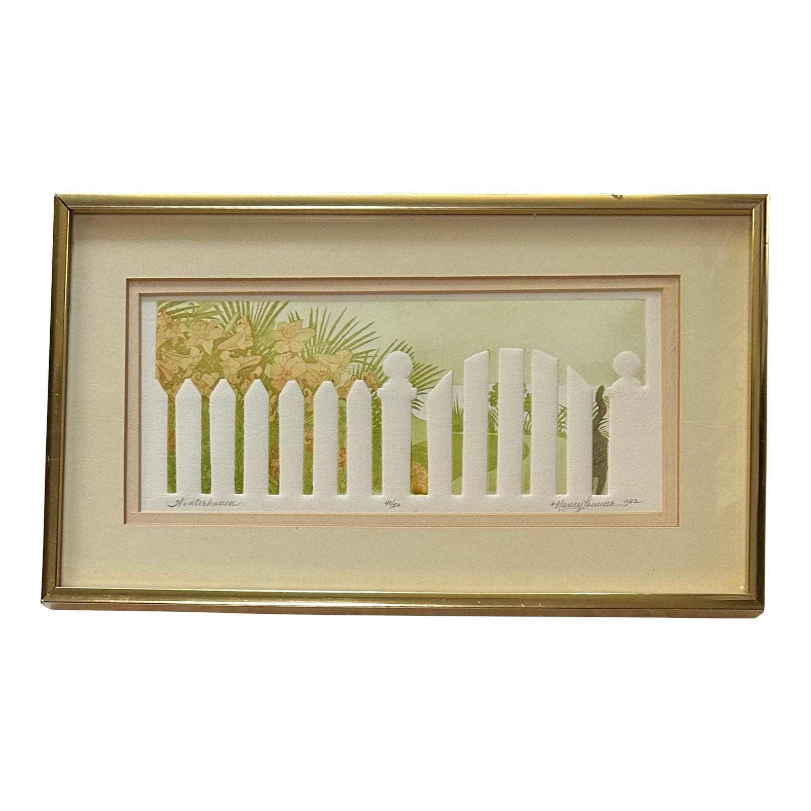 1980s Original Garden Gate Etching With Flowers and Ferns, Signed by ...