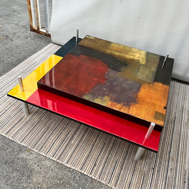 Early 2000s Abstract Print Postmodern Glass Top Coffee Table by the ...