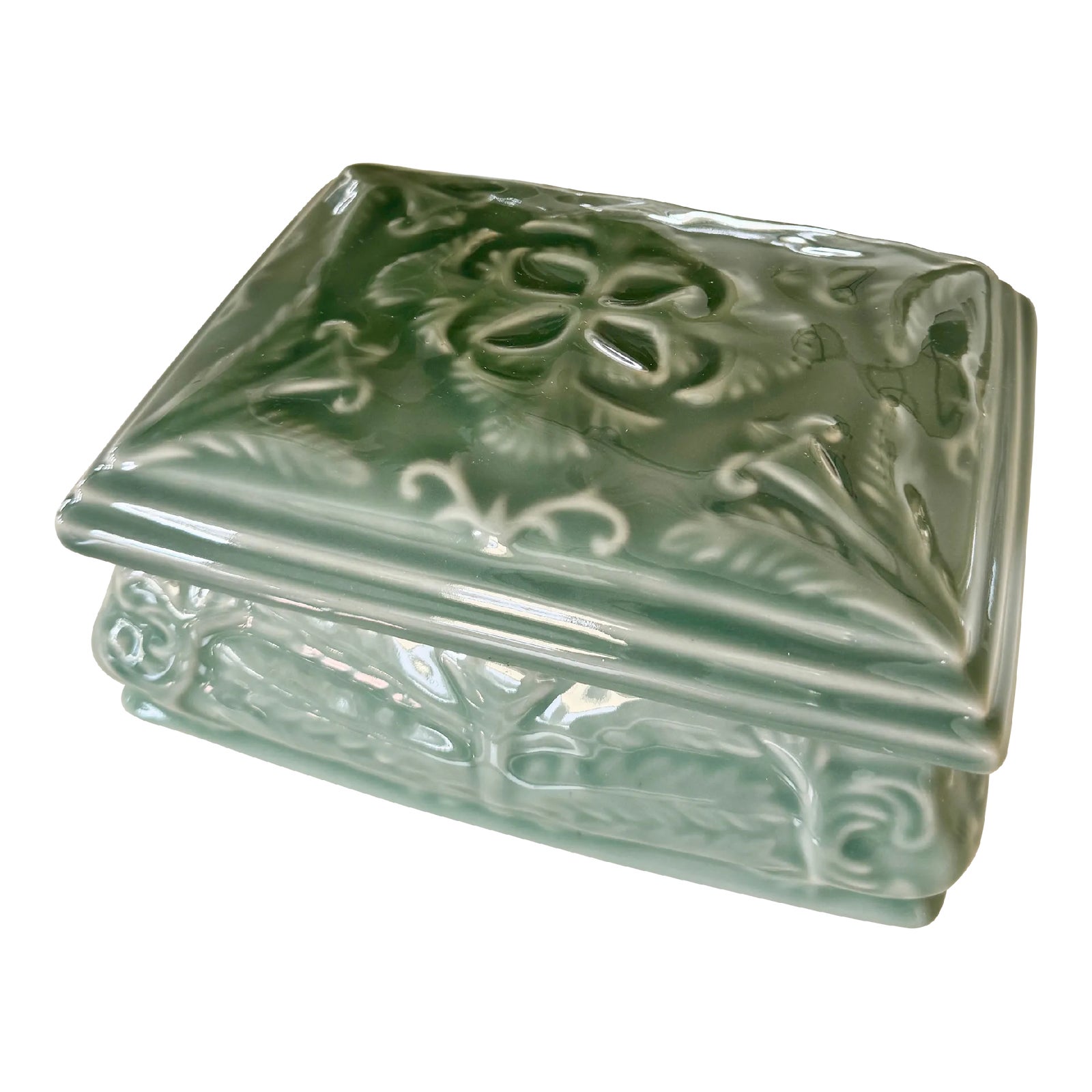 Late 20th Century Celadon Glazed Box | Chairish