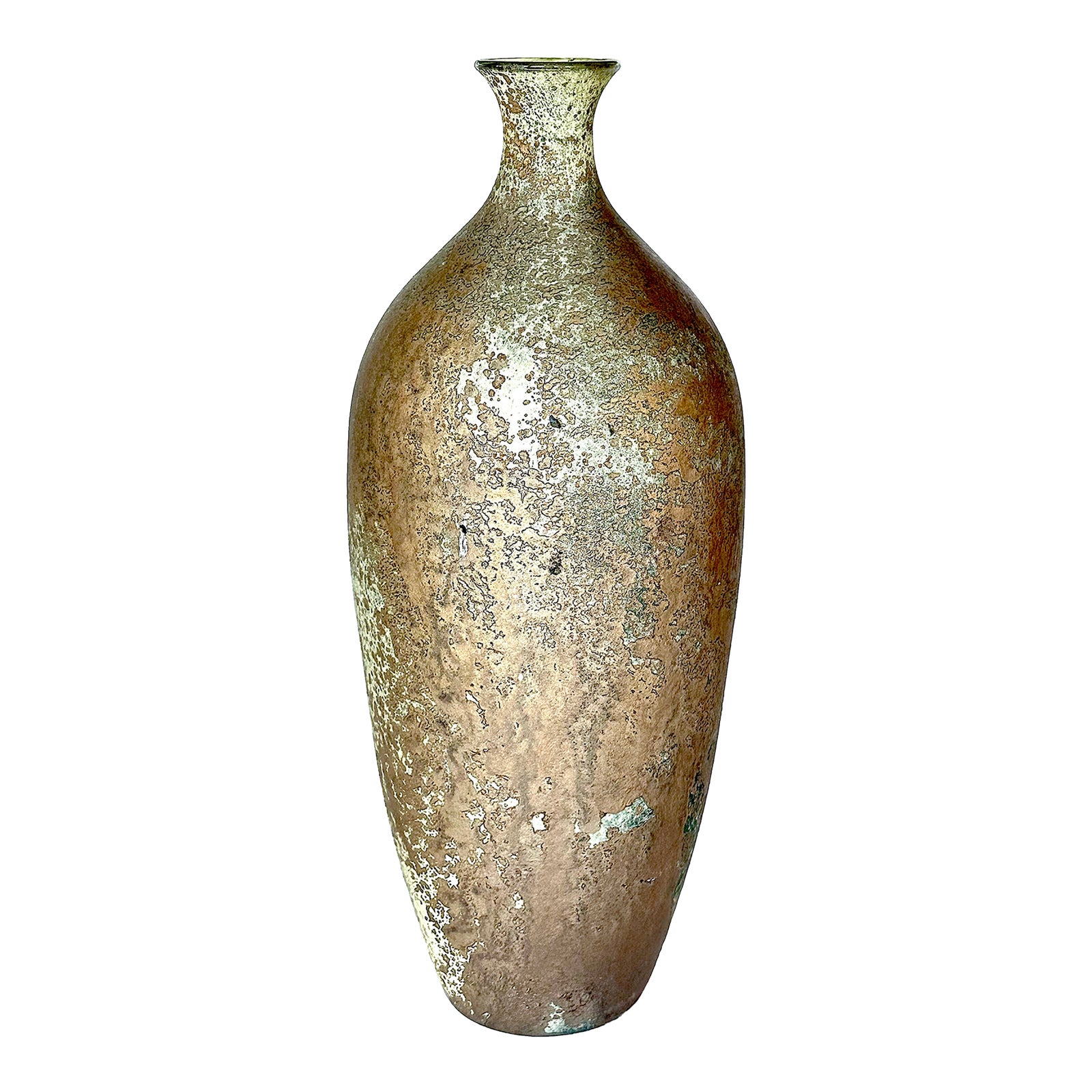 Large Glass Vase With Cooper Verdigris Overlay | Chairish