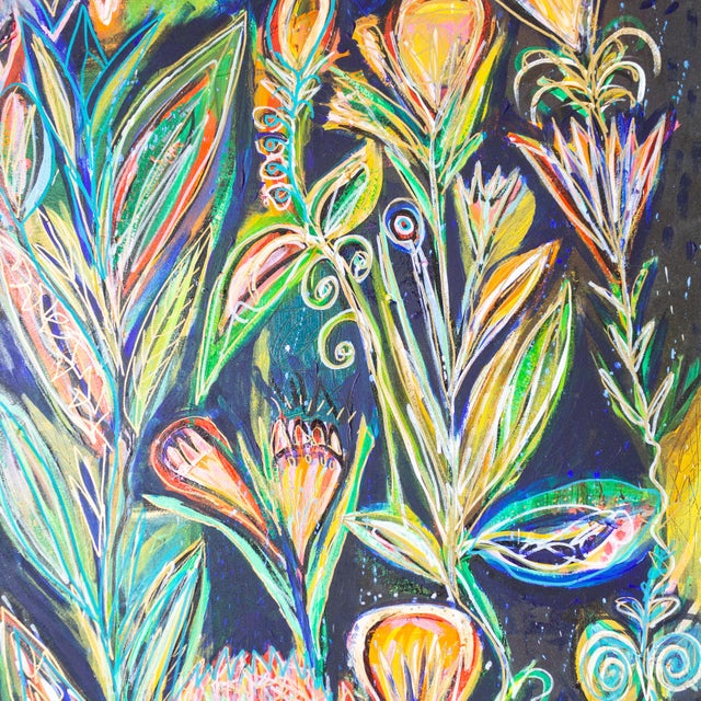 Tall Multimedia Abstract Expressionist Botanical Painting | Chairish