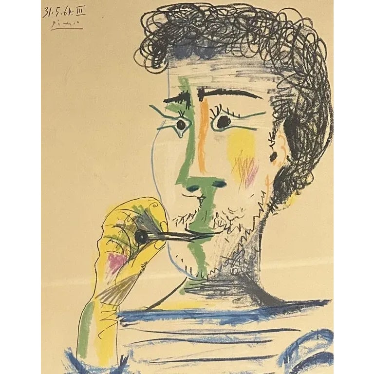 Pablo Picasso - Man With Marinière and Cigarette, Signed Lithograph ...