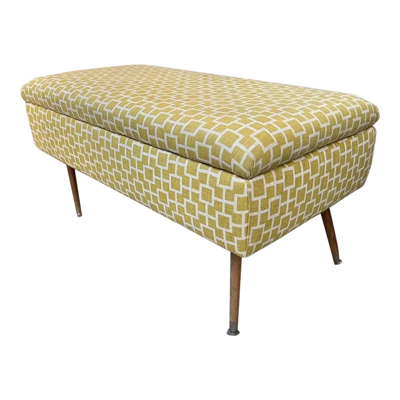 Late 20th Century Yellow Upholstered Bench With Storage | Chairish