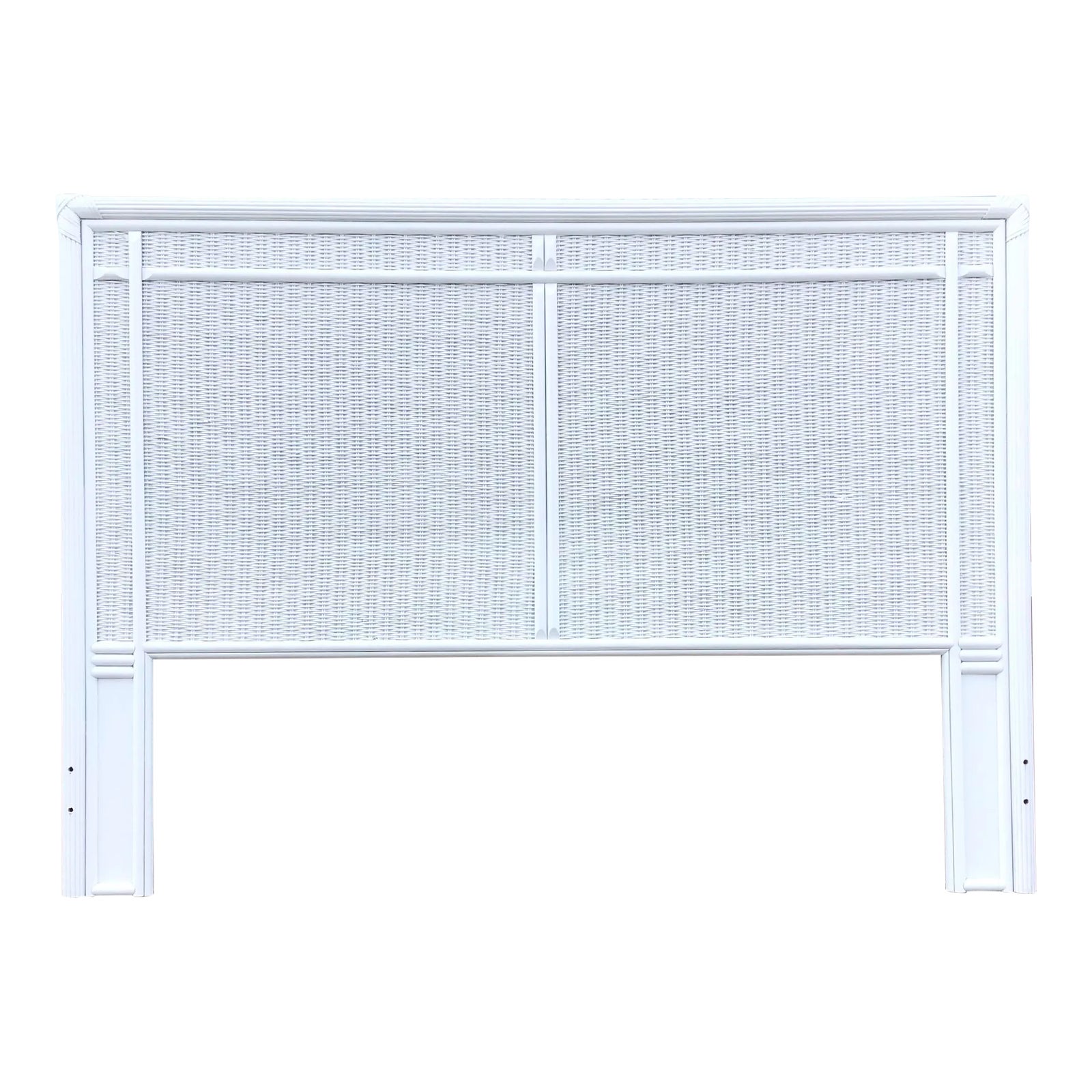 Boho Chic White Rattan Queen Size Headboard | Chairish