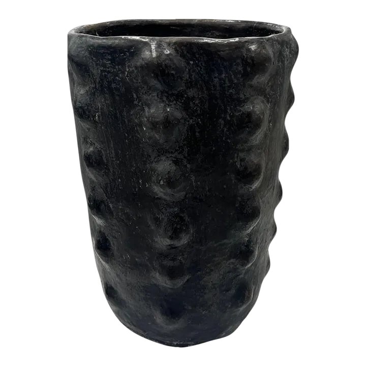 Sejnane Cylindrical Clay Bumpy Vessel - Dark Large | Chairish