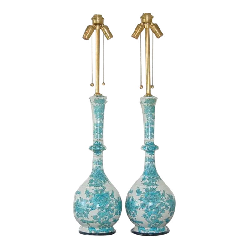 Marbro Porcelain Lamps Aqua White | Chairish