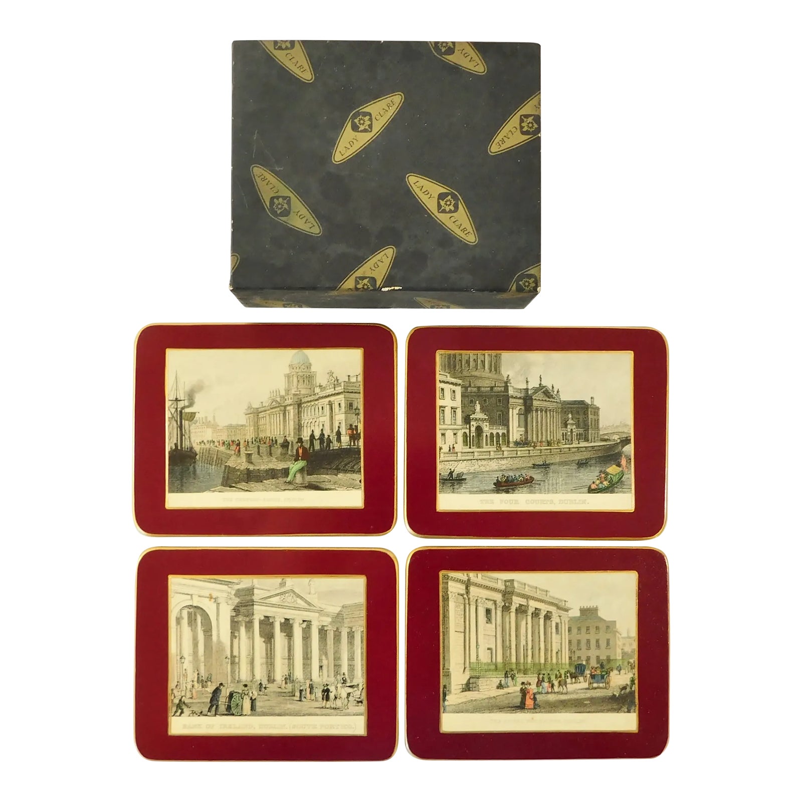 Vintage Mid Century Lady Clare Dublin Ireland Souvenir Coasters Orig ...
