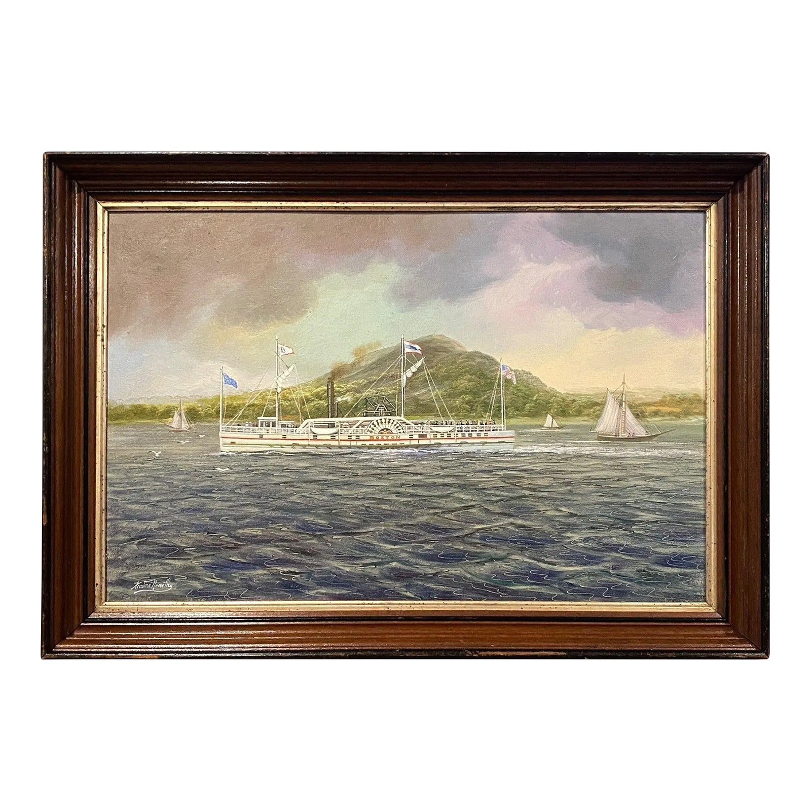 Steamship Portrait, "Boston" Oil on Board Kristina Nemethy | Chairish