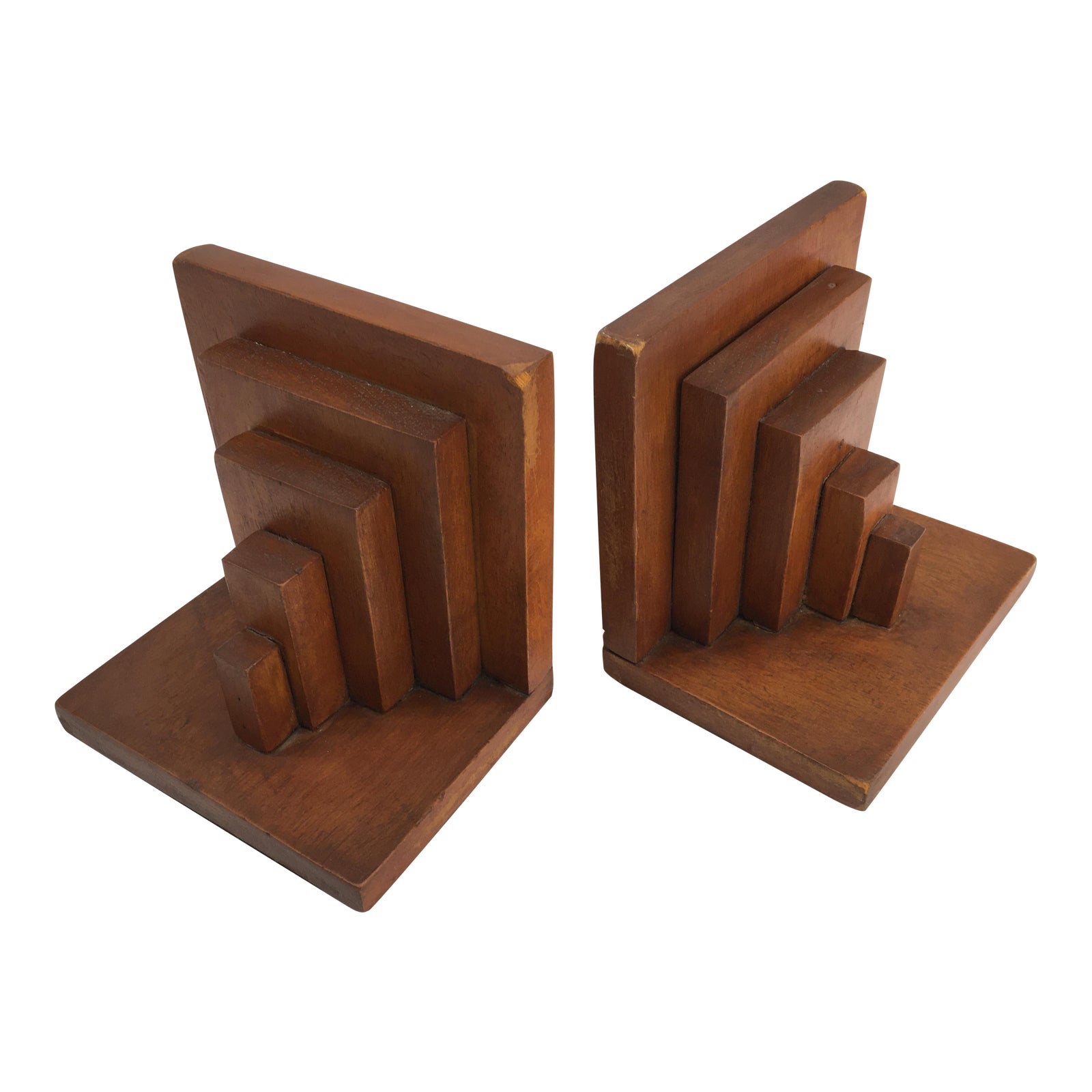 Mid Century Geometric Wooden Bookends - a Pair | Chairish