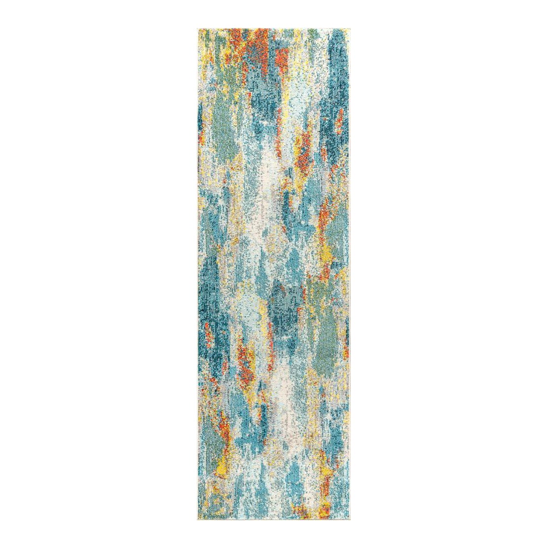 Modern Abstract Contemporary Waterfall Blue & Cream & Yellow 2 ft. x 8 ...