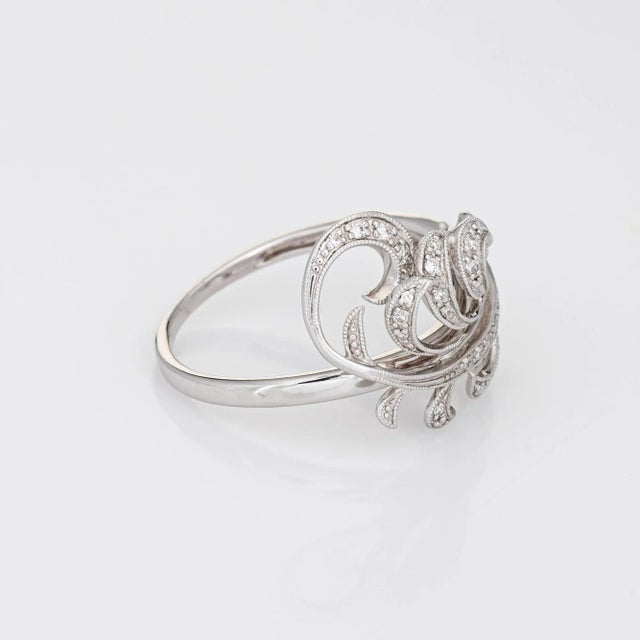Diamond Feather Ring Estate 14k White Gold Sz 9 Vintage Fine Jewellery ...