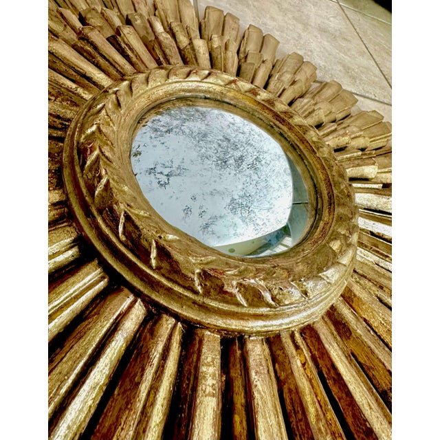 Large Sunburst Giltwood Convex Wall Mirror | Chairish