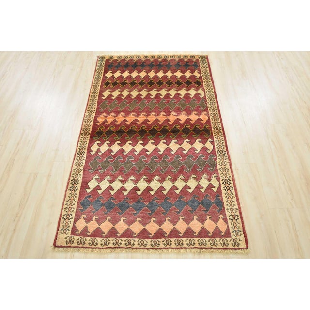 Vintage Oriental 3’8” X 6′ Red Wool Tribal Hand-Knotted Area Rug | Chairish